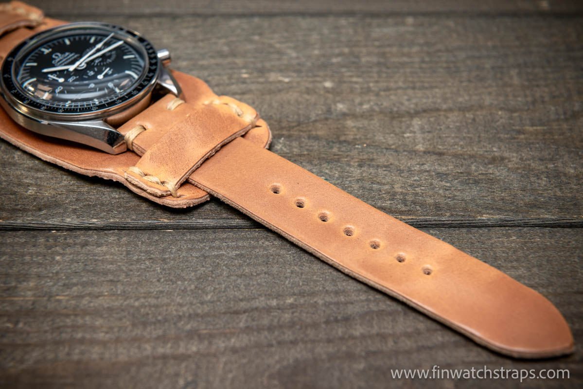 Bund-style Shell Cordovan watch strap, Aviator model. Handmade in Finl