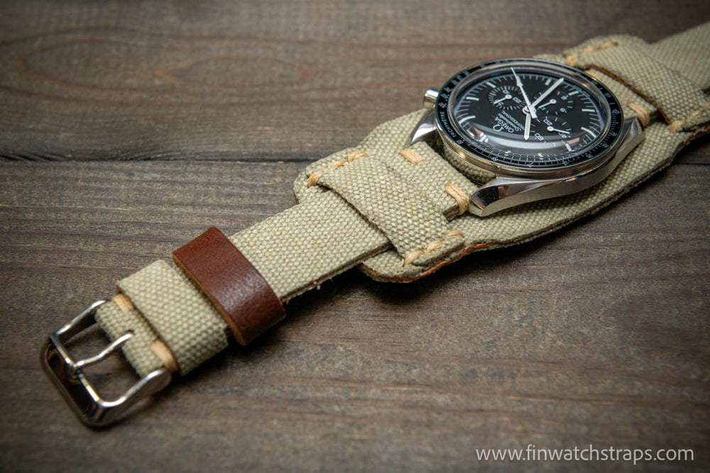 Military Bund Style Watch Strap: Vintage Canvas, handmade in Finland,