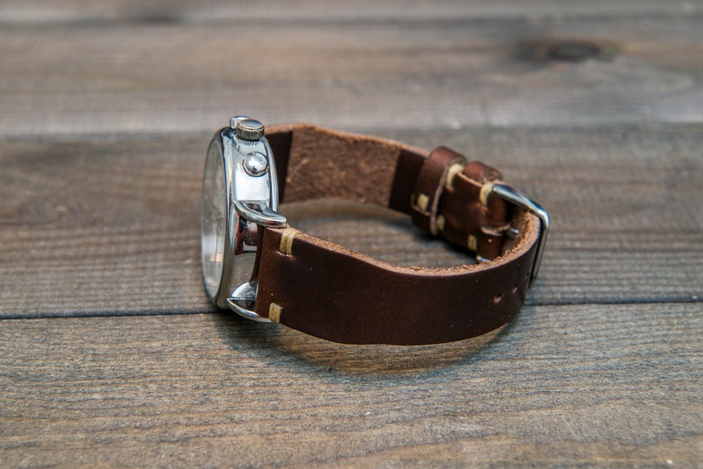 Pilot Leather Watch Strap, Aviator model, Military style tapered model