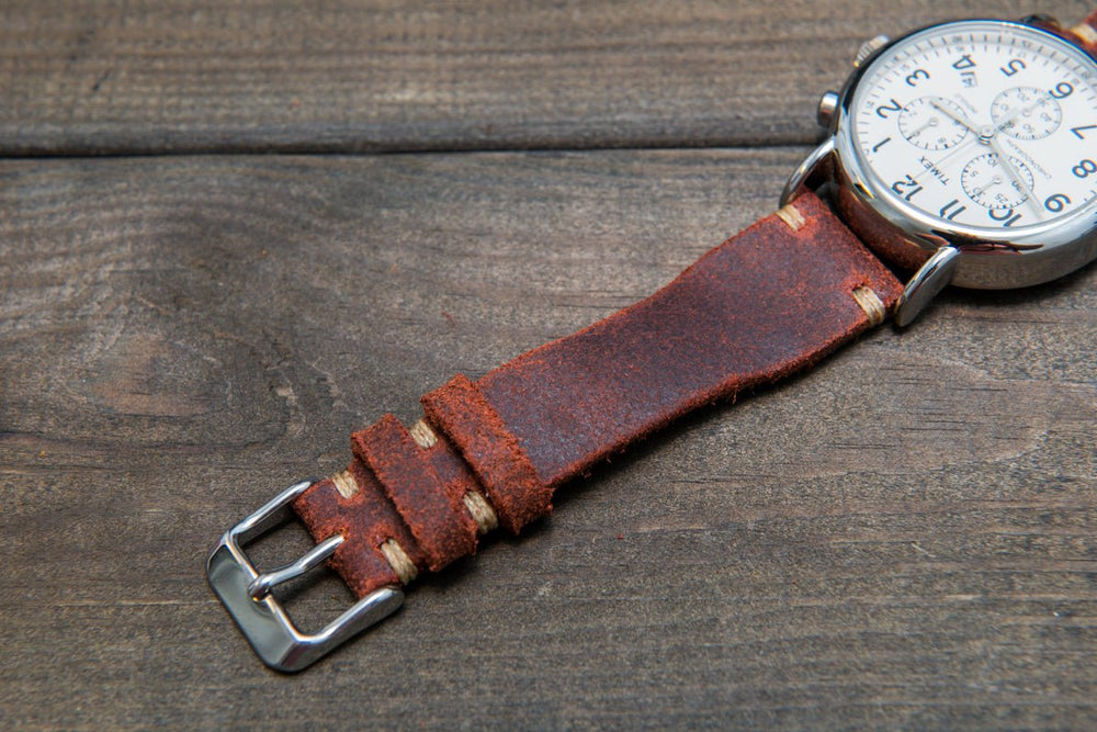 Pilot Leather Watch Strap, Aviator model, Military style tapered model