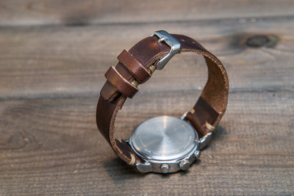 Pilot Leather Watch Strap, Aviator model, Military style tapered model