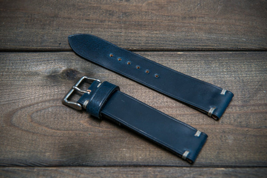 Horween Shell Cordovan Black leather watch strap, handmade in Finland