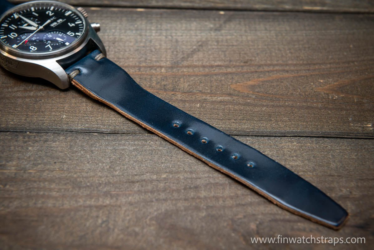 Shell Cordovan watch strap, Leather watch band, Pilot model, Handmade