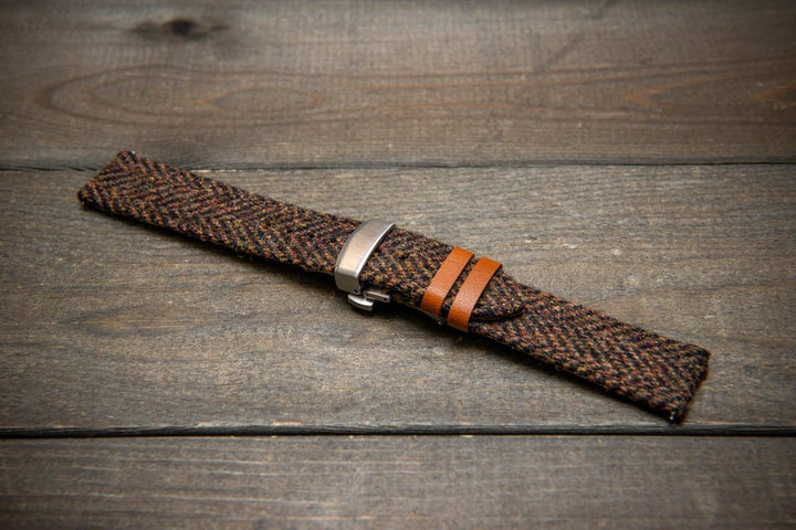 Tweed watch strap, Watch band made of HARRIS TWEED®."Loch Blue". With a ...