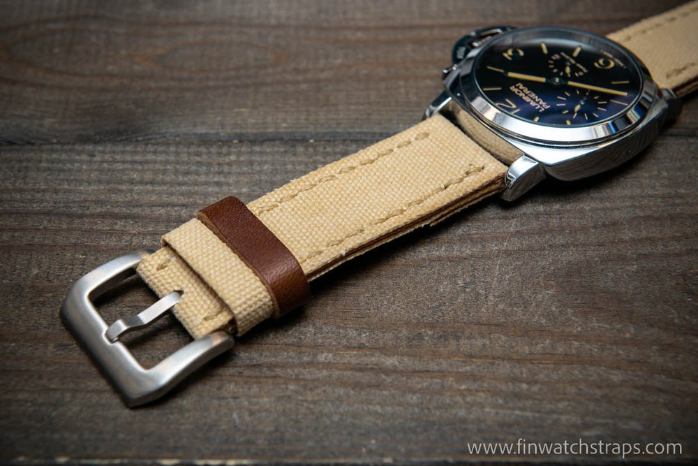 Vintage washed canvas watch strap, handmade to order, full customisati