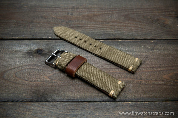 Vintage washed canvas watch strap, handmade to order, full ...